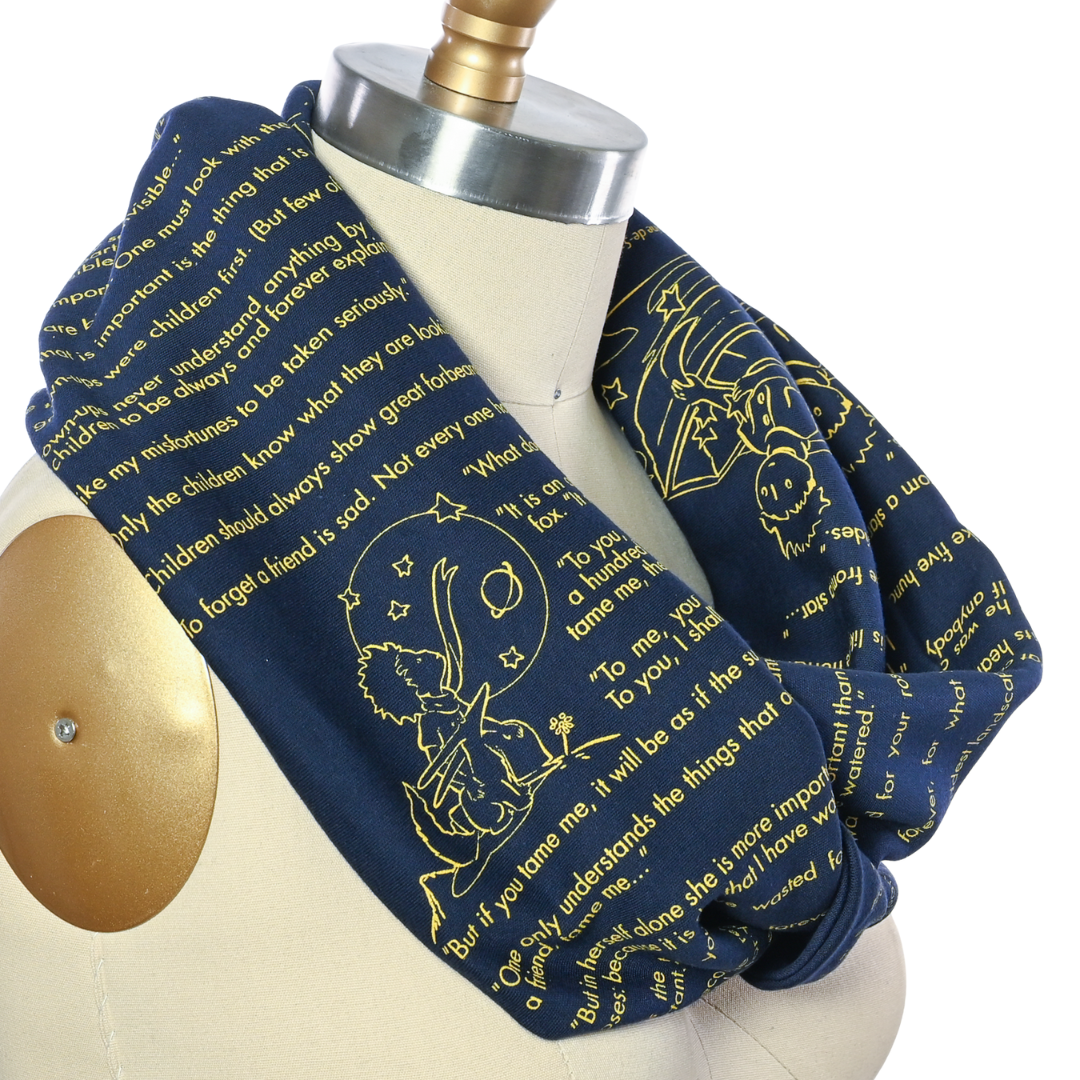 The Little Prince Book Scarf | Cream and Blue Infinity Scarf - Storiarts