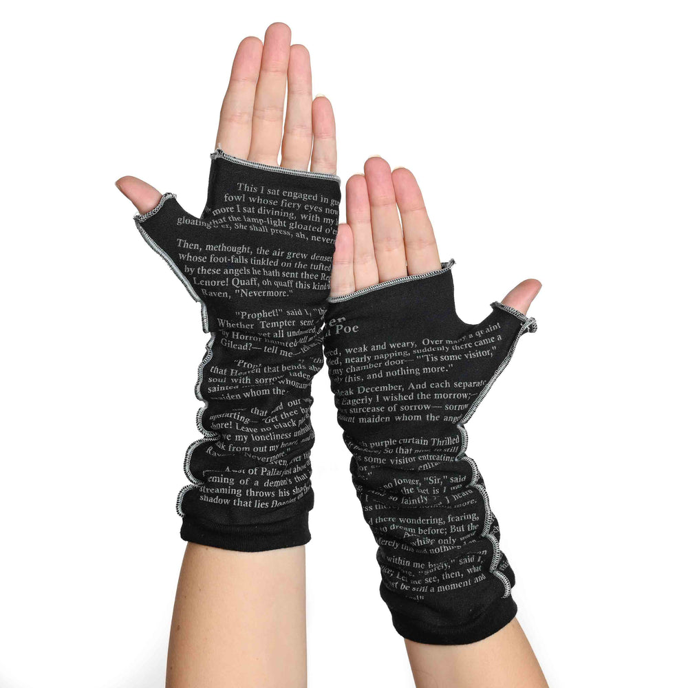 The Raven Glow-in-the-Dark Writing Gloves | Black and Gray Fingerless ...