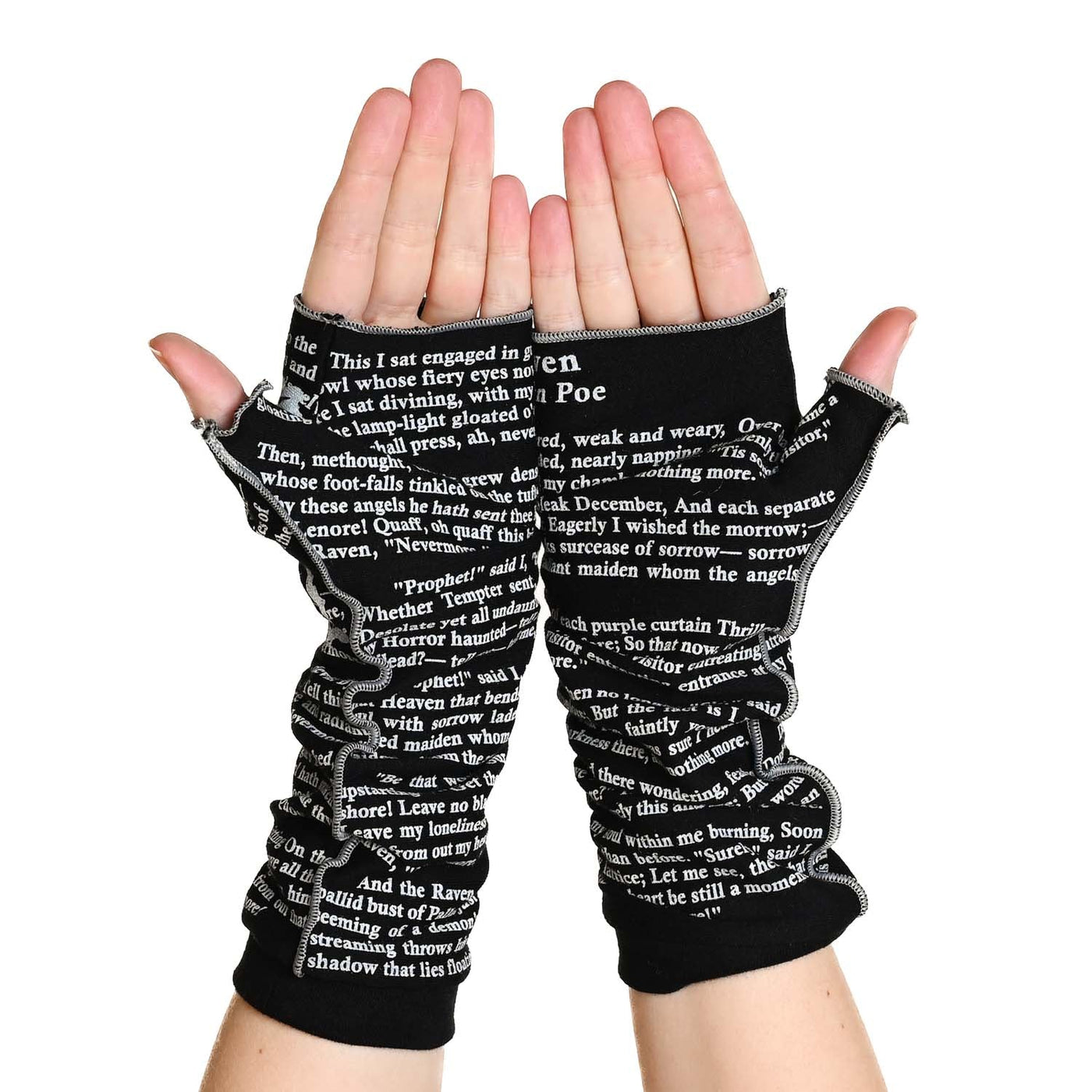 The Raven Writing Gloves | Black and Gray Fingerless Gloves - Storiarts