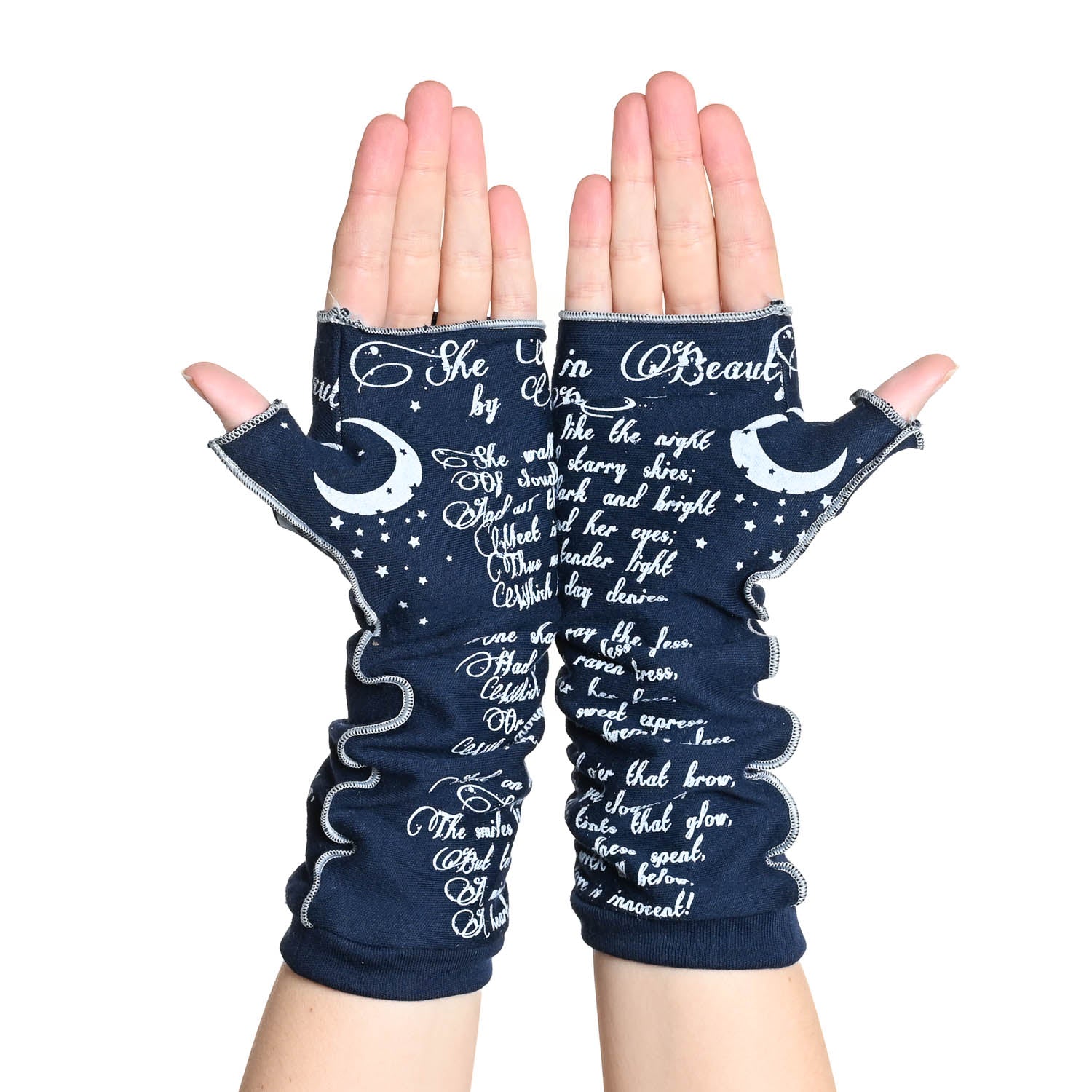 She Walks in Beauty Writing Gloves | Fingerless Gloves - Storiarts