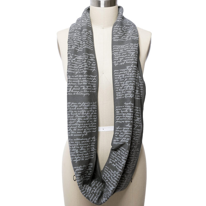 Sense and Sensibility Book Scarf | Grey and White Infinity Scarf ...
