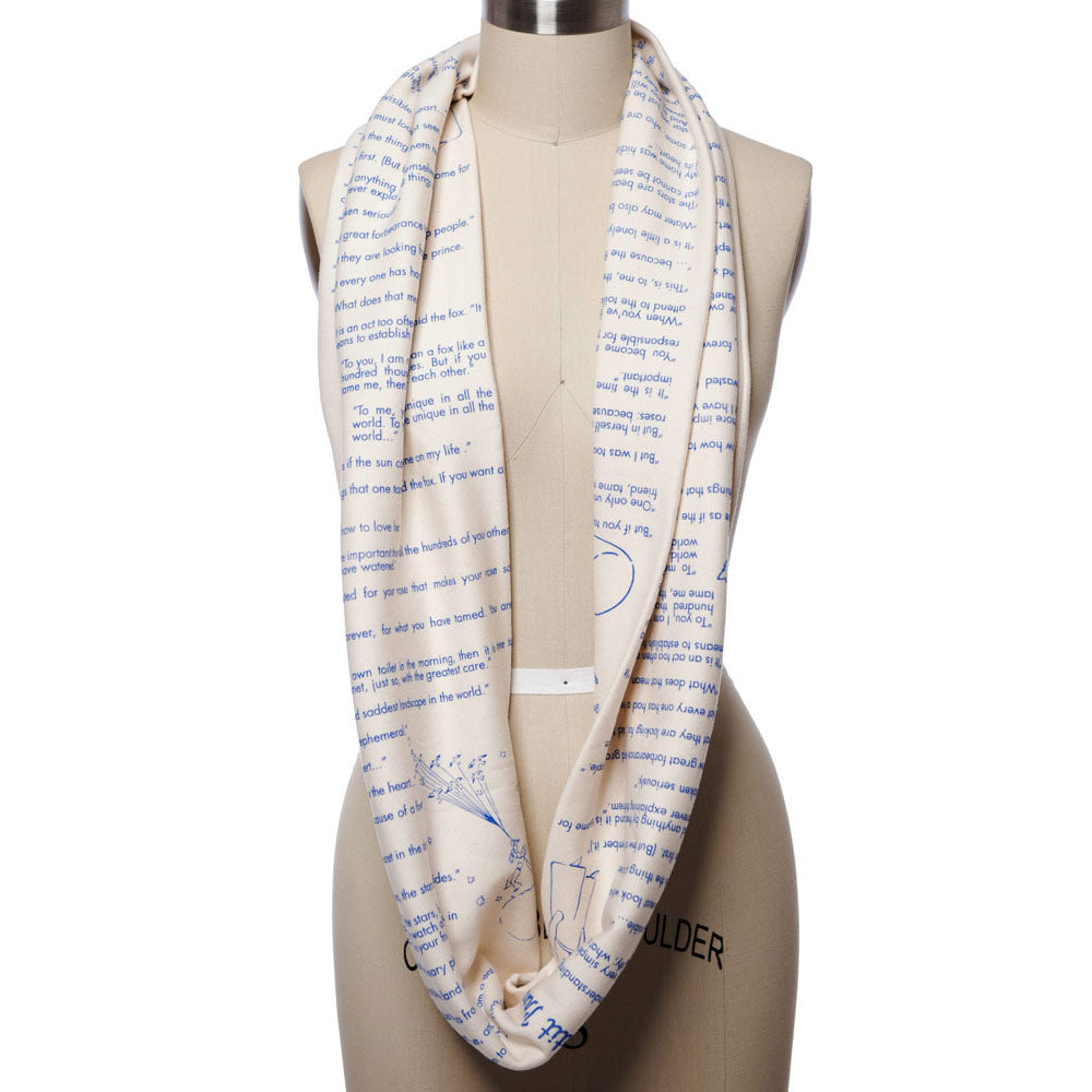 The Little Prince Book Scarf | Cream and Blue Infinity Scarf - Storiarts