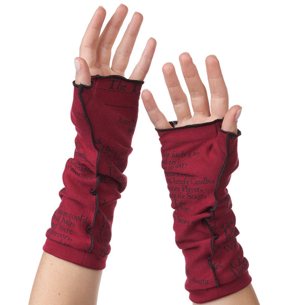 Macbeth Writing Gloves | Red and Black Fingerless Gloves - Storiarts