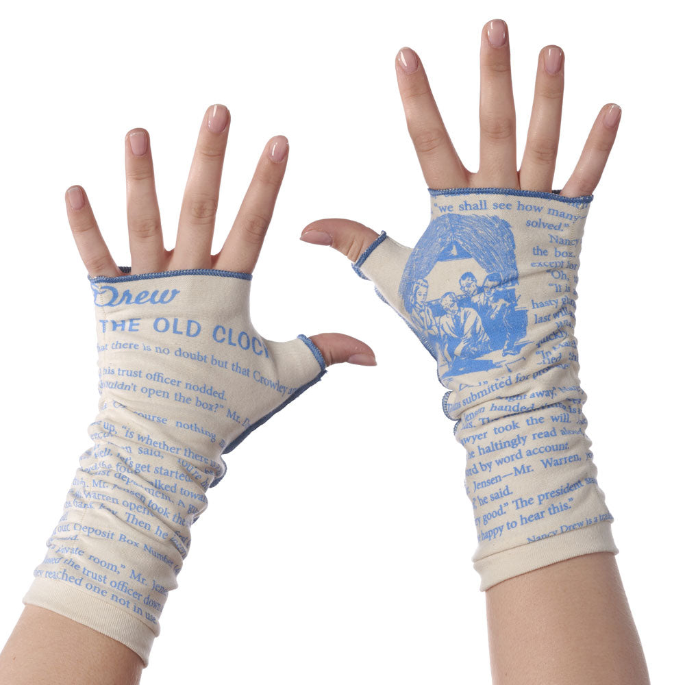 Nancy Drew Writing Gloves Blue and White Gloves without Fingers Storiarts